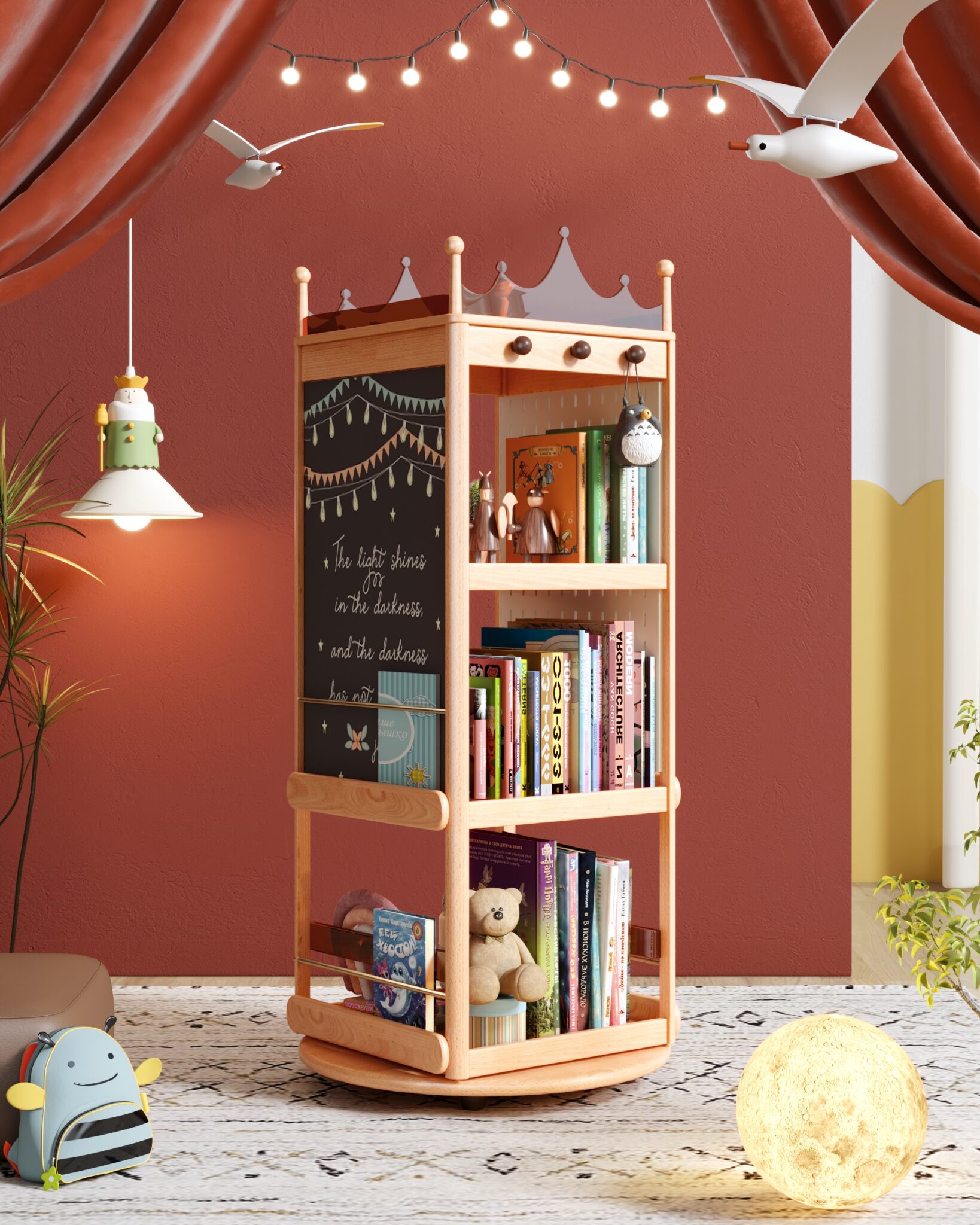 Crown 360-Degree Rotating Wooden Bookcase - kids furniture | kids bed