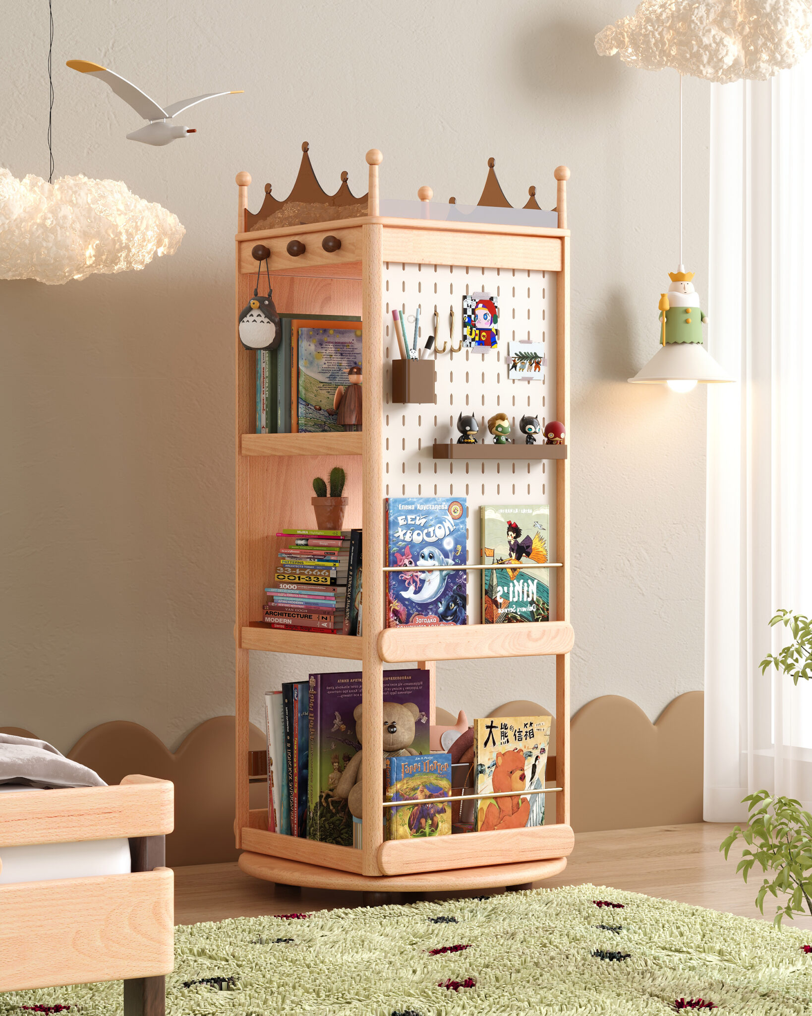 Crown 360-Degree Rotating Wooden Bookcase - kids furniture | kids bed