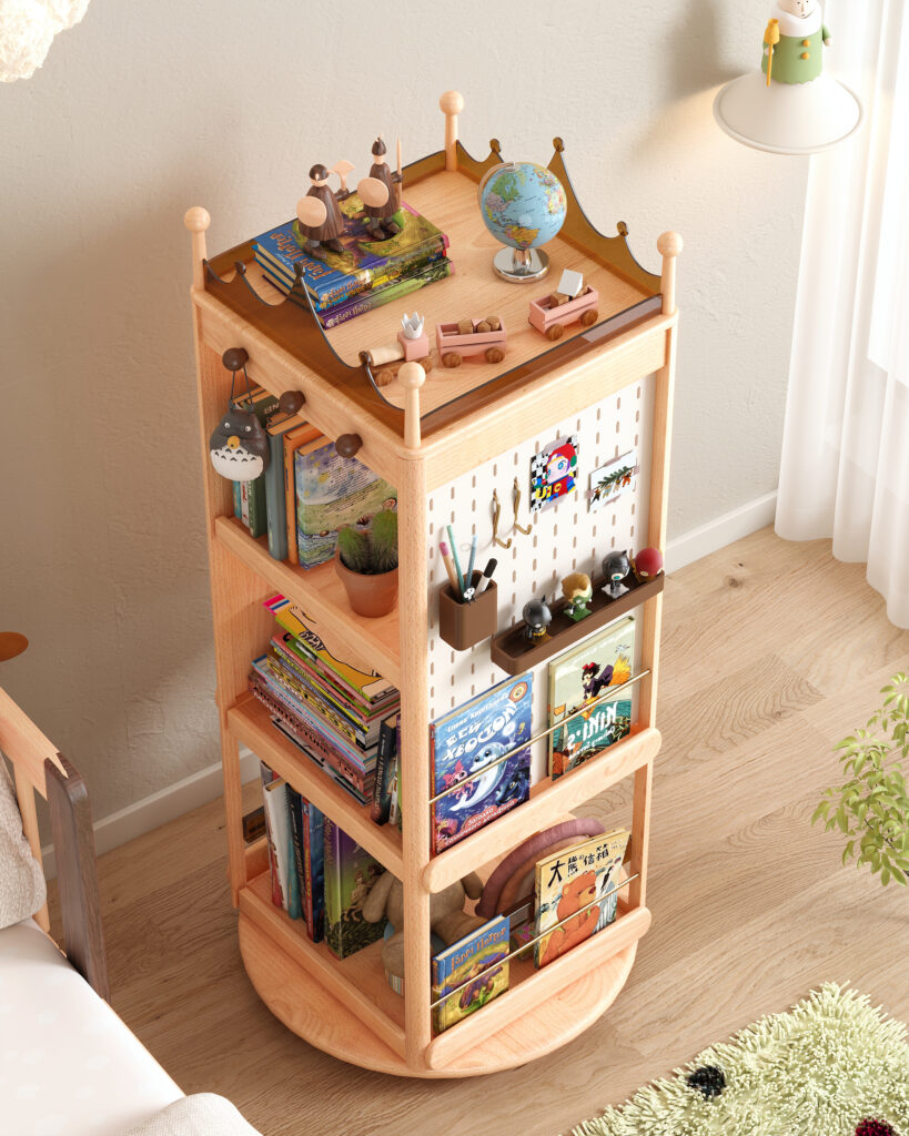 Crown 360-Degree Rotating Wooden Bookcase - kids furniture | kids bed